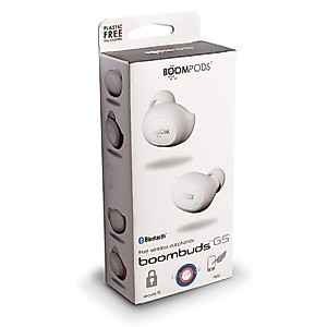 BoomPods Boombuds GS True Wireless - Bluetooth Earbuds IPX5 Water Resistant/Sweatproof Ergofit, Portable Magnetic Charging Case, Best Sports Earphones (White)
