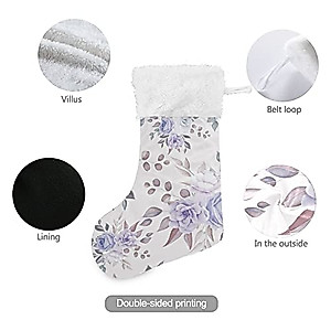 Kigai Christmas Stockings Romantic Purple Flower Large Candy Stockings Stuffers Kids Cute Xmas Sock Decorations 2PCS for Home Holiday Party 12" x18"