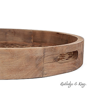 Rutledge & King Brighton Serving Tray - Ottoman Tray/Decorative Tray - Coffee Table Tray/Round Wooden Tray - Breakfast in Bed Tray with Handles - Rustic Wood Tray