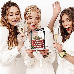 6 Sets Clear Cake Box with Cake Boards Ribbons, 10 Inch 8 Inch 7 Inch Multiple Sizes Transparent Cake Containers Pack Baking Box for Wedding Birthday Anniversary Portable Tall Layer Bakery Box (Black)