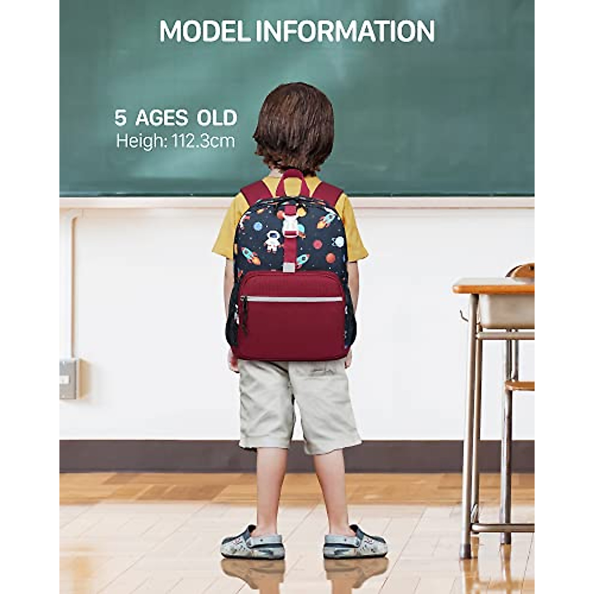 Bagseri Preschool Backpack, Kids Backpacks for Boys, Toddler School Backpack with Chest Strap BPA Free, 15 Inch (Astronaut, Dark Blue)