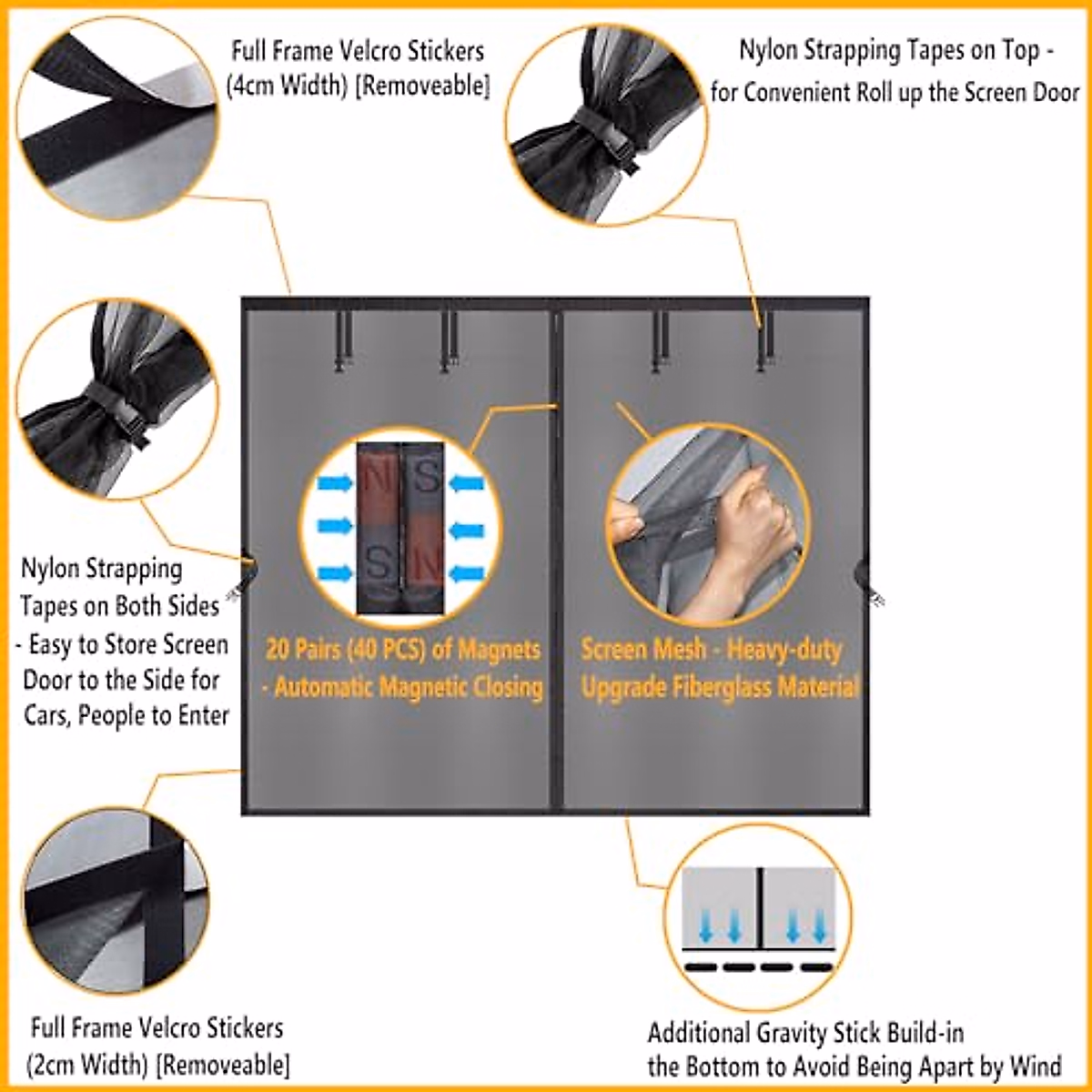 Premium Garage Door Screen for 1 Car Garage 9x8ft, Durable Heavy Duty Fiberglass Screen Mesh with Hook & Loop Tapes, Strips, Doors Screen with Powerful Magnets, Easy Assembly (Black, 9x8ft)