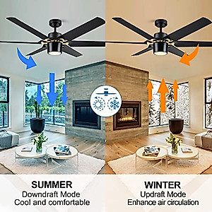 POCHFAN 60 inch Black Ceiling Fans with Lights and Remote, Modern Smart Ceiling Fan Compatible with Alexa, Google Home & Smart APP, Reversible Dimmable DC Ceiling Fan for Indoor or Covered Outdoor