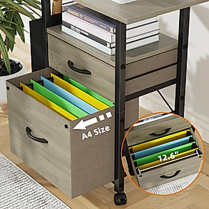 GYIIYUO 2 Drawer File Cabinet with 23'' Extended Tabletop, Mobile Filing Cabinet, Fits A4-Size, Rolling Vertical File Cabinet with Storage Bag, Fabric Drawer, Home Office, Rustic Brown