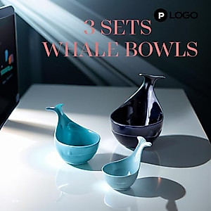 AFYBL Porcelain Ceramic Whale Shaped Bowls Ramekins Set/Stackable White Dipping Bowls with Handle for Fruit, Salad, Candy, Nut, and Snack Set of 3 (whale bowl)