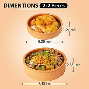 Luksyol Clay pot for cooking - Handmade round oven tajine Microwave & Safe 100% Natural earthenware Eco friendly terracotta pots Mexican Indian Korean moroccan Dishes, 4 Pack