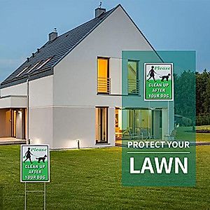 Please Clean Up After Your Dog 2 Pack, 12" x 9" Yard Sign with Metal Wire H-Stakes Included, No Pooping Dog Lawn Signs Double Sided