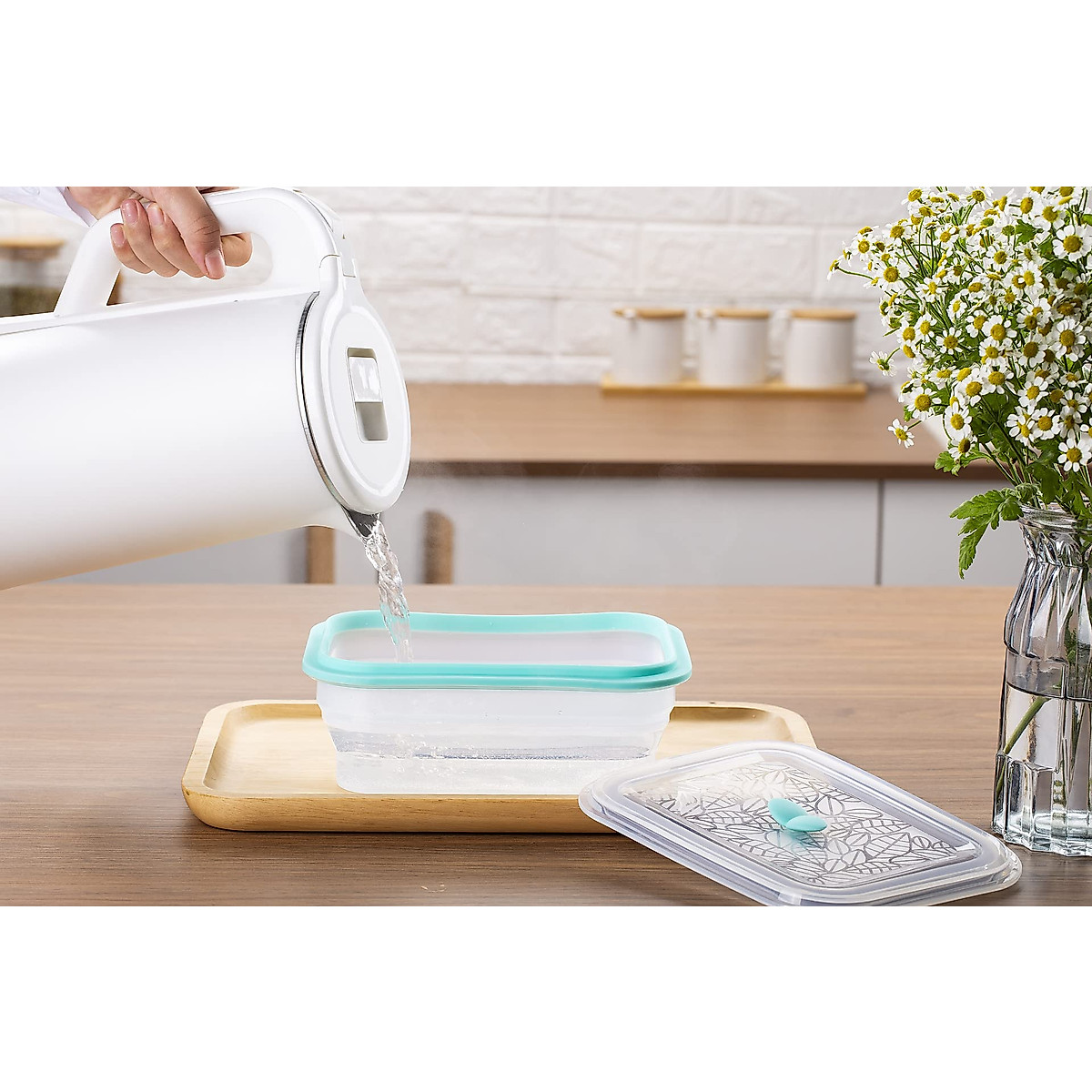 Pristain Platinum 100% Silicone Food-grade Plastic-free Collapsible Container- Microwave-safe, Dishwasher-safe, Environment-friendly (Aquamarine)