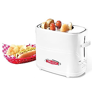 Nostalgia 2 Slot Hot Dog and Bun Toaster with Mini Tongs, Hot Dog Toaster Works with Chicken, Turkey, Veggie Links, Sausages and Brats, White