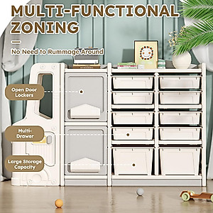 Toy Organizers and Storage Bins, Kids Toy Storage Organizer with 10 Toy Bins and 3 Cabinet, Multipurpose Shelf to Picture, Book, Clutter and Toy Storage Ideal Solution for KidRoom, Nursery, Playroom