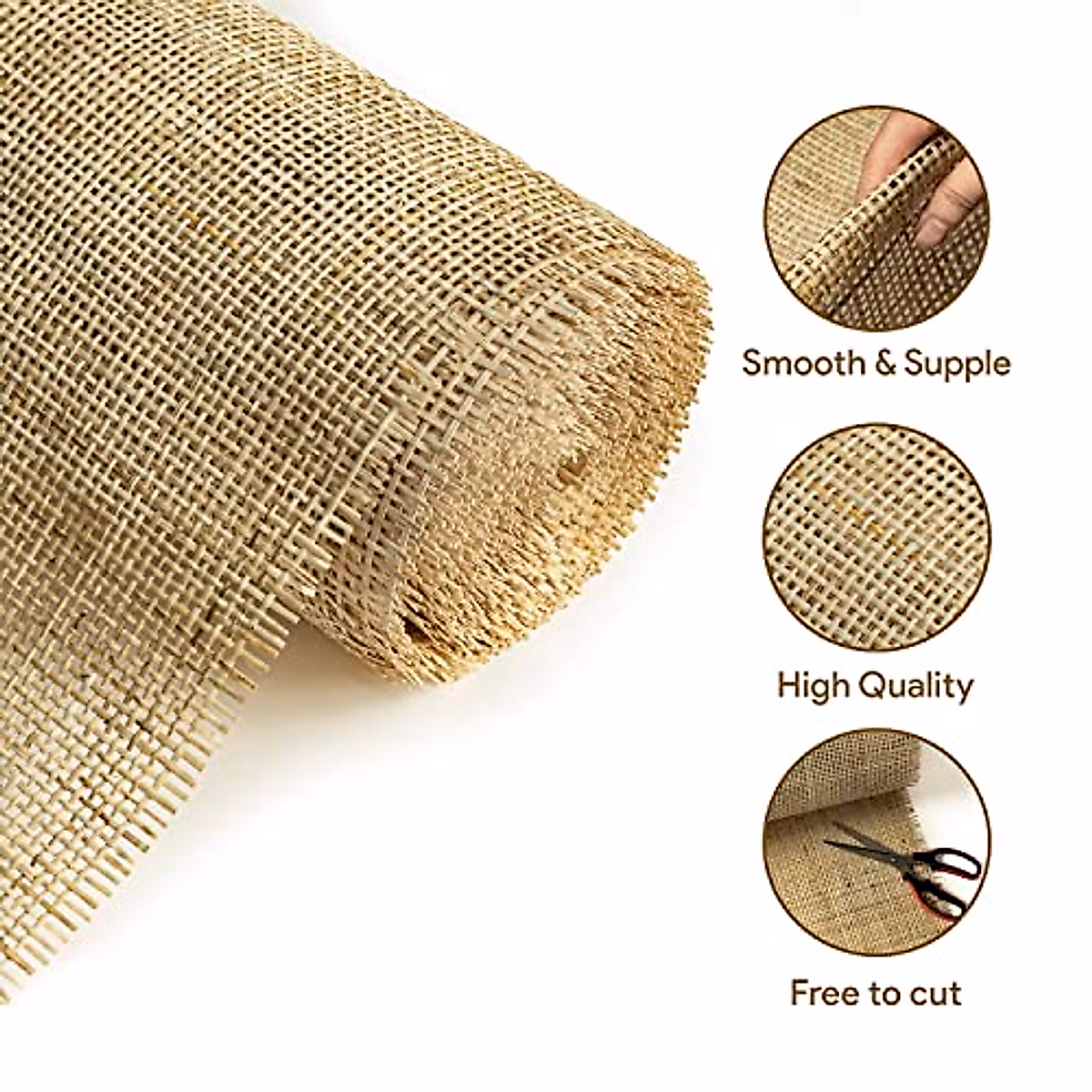 20" Width Natural Square Rattan Wicker Cane Webbing 3 Feet Rattan Woven Roll Wardrobe Shoe Square Mesh Material for Cabinet & Door