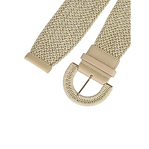 Allegra K Womens Wide Woven Waist Belts Braided Belts for Dress Chunky Buckle 60-90cm/23.62-35.43" Beige