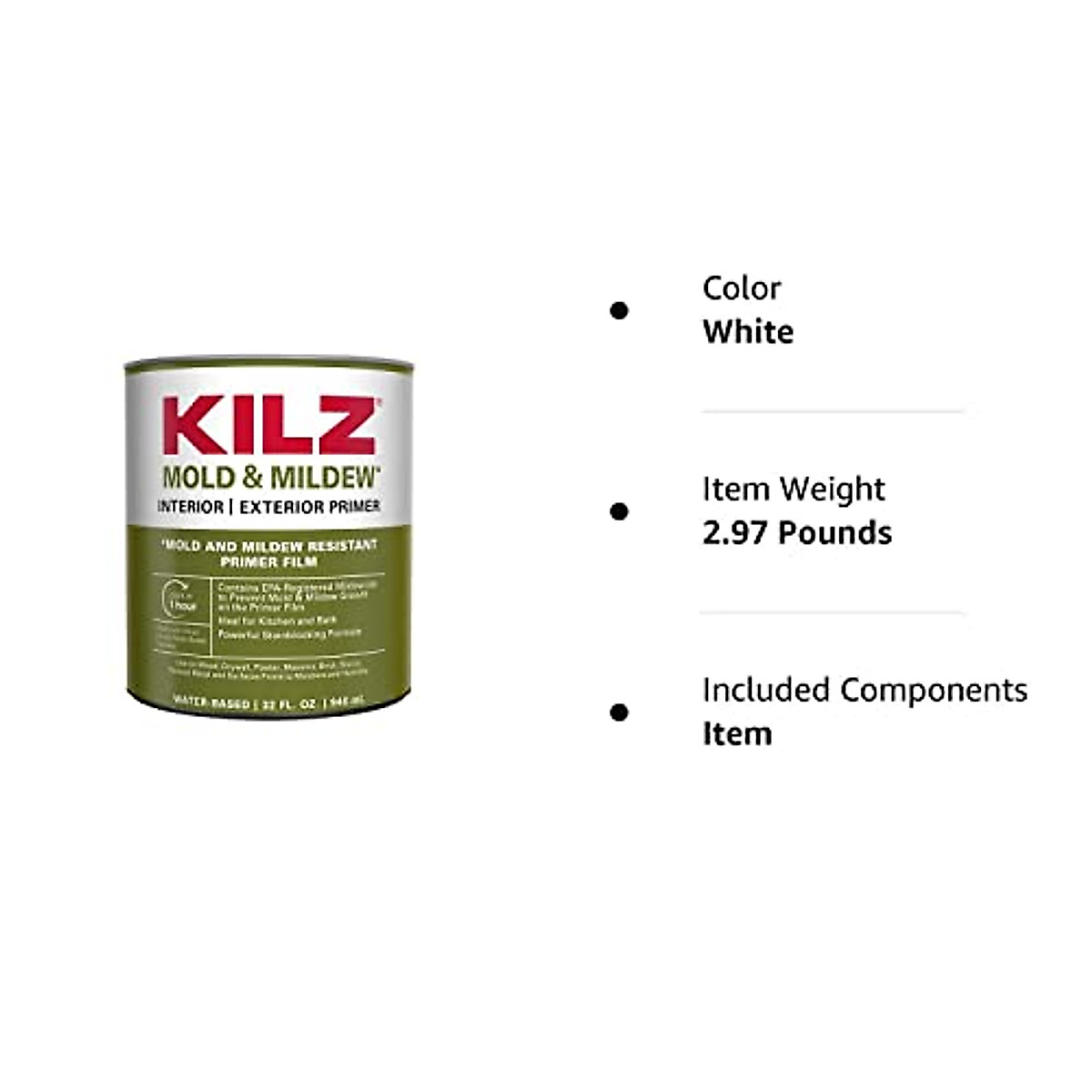 L204614 Mold & Mildew Primer Sealer & Stain Blocker, Interior & Exterior, 1-Qt. - Quantity 1
