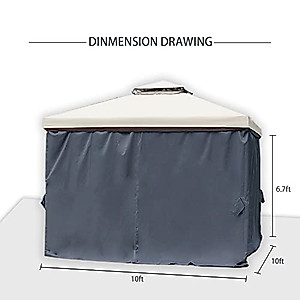 Sunshine Outdoor Replacement Gazebo Curtains 4 Panels with Zipper for Garden Patio Yard (10'x10', Grey)(Curtains Only)