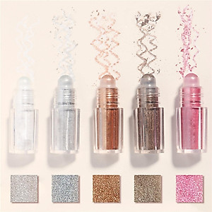 5 Colors Diamond Glitter Eyeshadow, Long Lasting Shimmer Glow Mermaid Eye Shadow, Starry Sequins Roll-On Eye Shadow, Pigmented, Long Lasting, Quick Drying, Easy to Apply, Gift For Women 1 1.0 Count