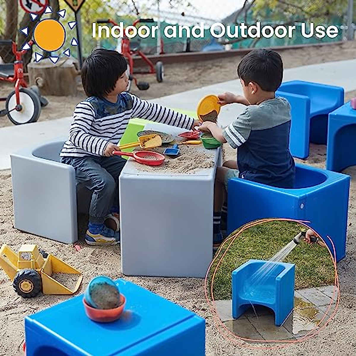 ECR4Kids Tri-Me 3-in-1 Cube Chair, Kids Furniture, Blue, 4-Piece