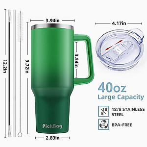40 oz Tumbler with Handle and Straw, 100% Leak Proof Tumblers Cup, Stainless Steel Insulated Travel Coffee Mug, Keeps Drinks Cold for 24 Hours or Hot for 10 Hours, Fit for Car Cup Holder, Green