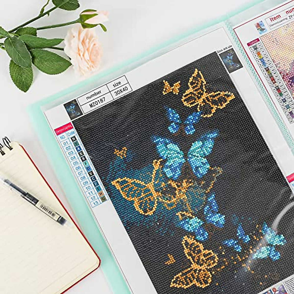 2 Pieces A3 30 Pags Diamond Painting Storage Presentation Book, Storage Presentation Book for Diamond Painting, Binder for Artist, Photo Album Refill Pag, Large Portfolio Folder (Green + White)