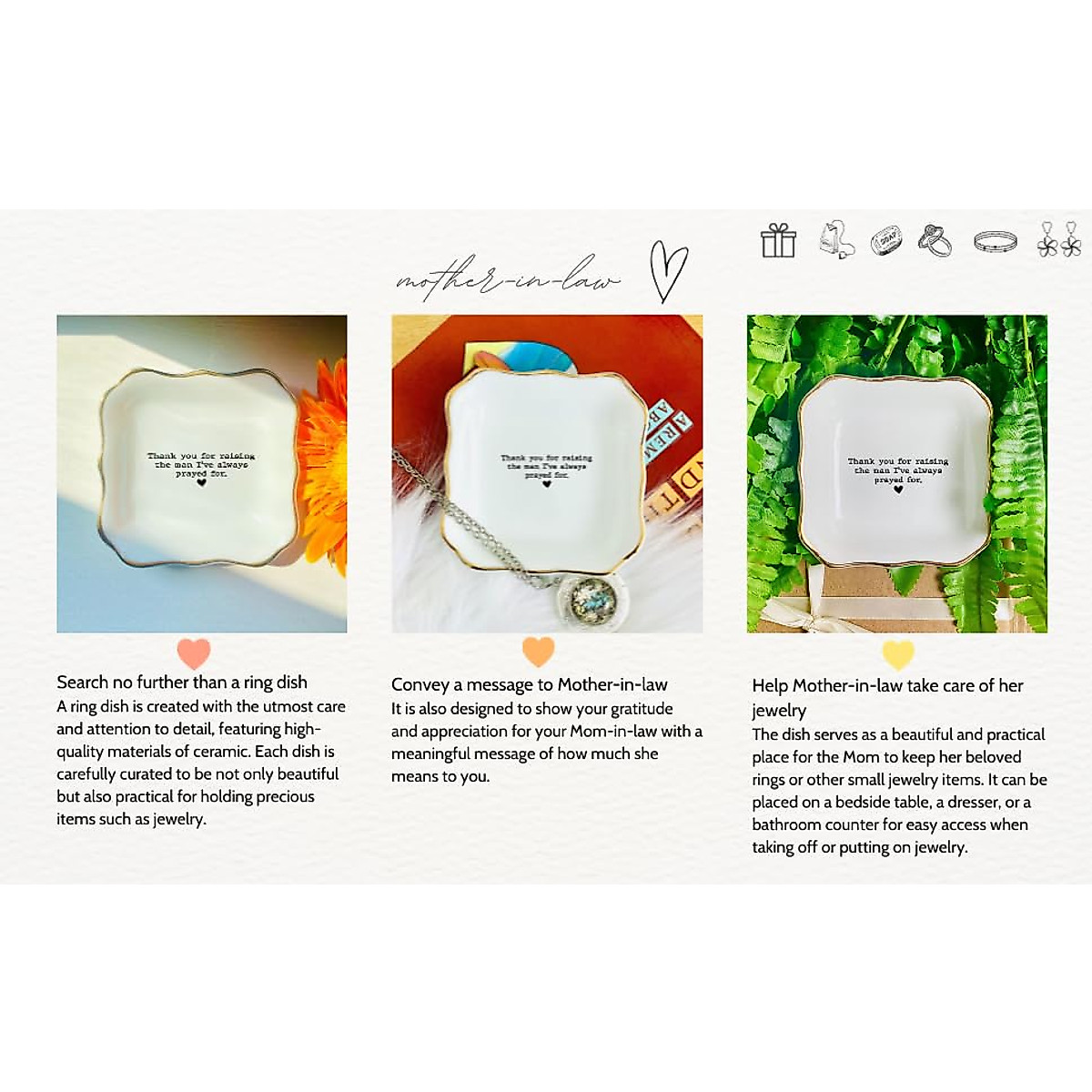 BAT TRANG Ceramic Jewelry Tray - Thank You For Raising The Man I've Always Prayed For Dish - Mother of The Groom Gifts From Bride - Mother In Law Gifts - Mother Of Groom Gifts