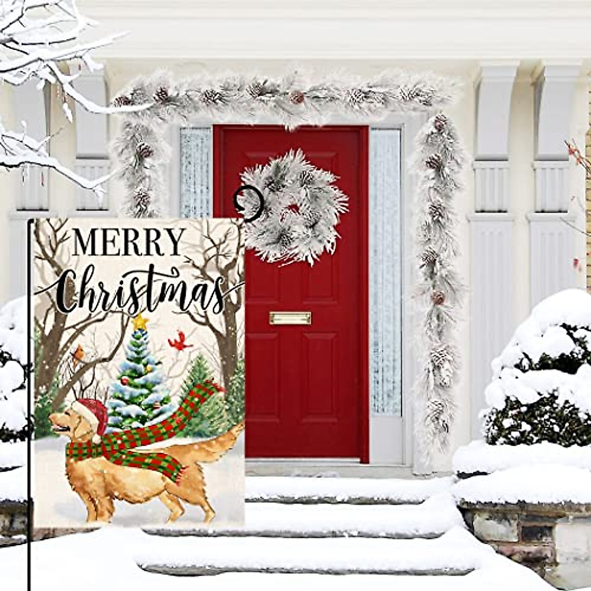 Christmas Dog Garden Flag 12x18 Vertical Double Sided Merry Christmas Trees Farmhouse Winter Holiday Outside Decorations Burlap Yard Flag BW217