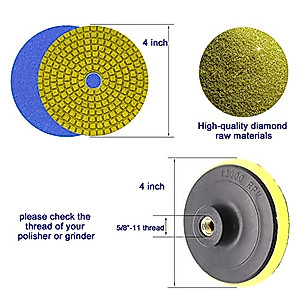 19PCS Diamond Polishing Pads 4 Inch Granite Stone Polish Kit, 50# - 3000# Grit with 5/8"-11 Backer Pad for Granite Stone Concrete Marble Floor Polishing