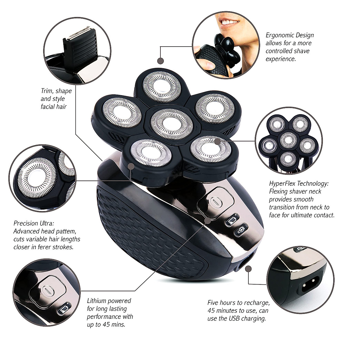 AidallsWellup Men’s 5-in-1 Electric Head Shavers for Bald Men, Head Shavers for Men, Ergonomic Design, Cordless, and Rechargeable, Easy to Use and Clean.…