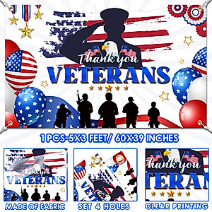 Veterans Day Backdrop Banner, Thank You Veterans Banner Patriotic Backdrop Background Banner, Indoor Outdoor Veterans Day Photo Backdrop for Greeting Veterans Day Party Decorations