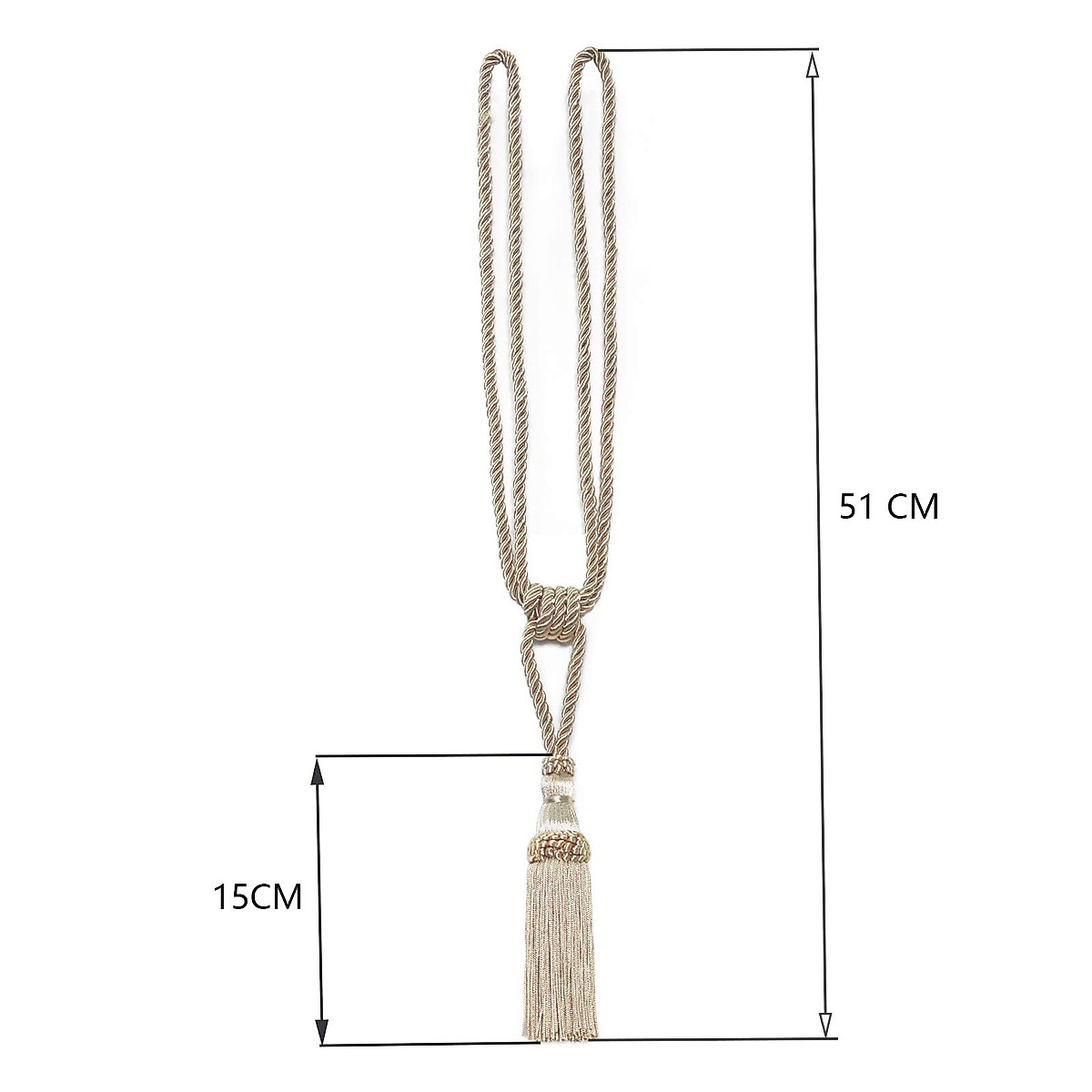 Fenghuangwu 2PCS Curtain Tassel Tiebacks, Handmade Tassels Curtain Tie-Backs Rope Holdbacks for Home Office Decor-Beige