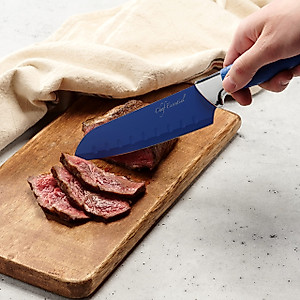 Carbon Knife Set with Block – 6-Piece Never-Dull Kitchen Knife Set – Meat, Veggie, Bread Knife Set – Nonstick Chef Knife Cooking Knives for Kitchen – Precise-Slice Carbon Steel by Chef Essential