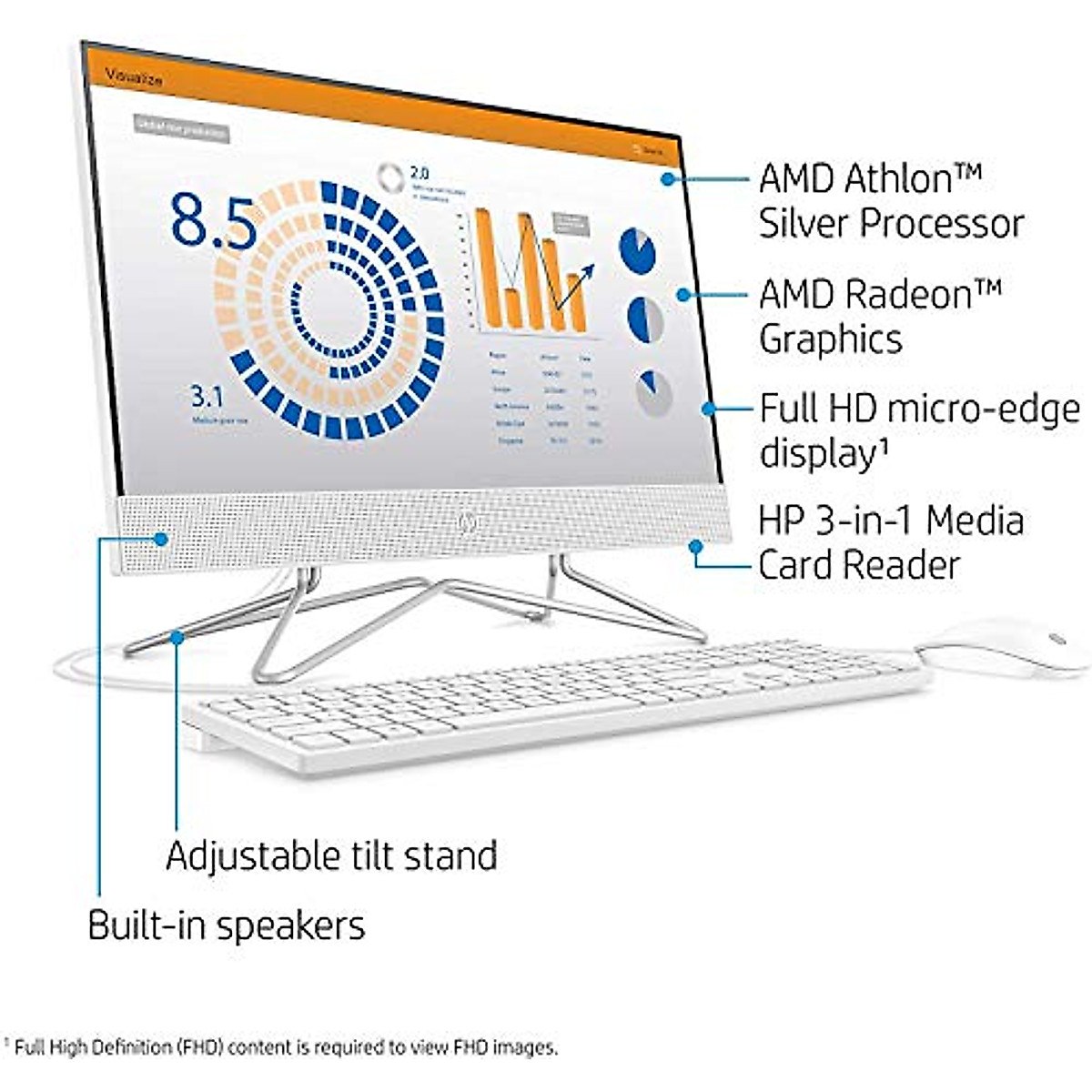 HP 2022 Newest 22-inch FHD All-in-One Desktop Computer - Dual-Core AMD Athlon Silver 3050U - 8GB DDR4 RAM-256GB SSD - WiFi Bluetooth - Windows 11 Pro - Snow White w/ 32GB USB Drive