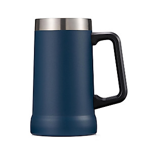 KooK Beer Stein, Stainless Steel Coffee Mug, Tumbler with Thermal Vacuum Insulation, Big Grip, Adventure, Double Walled Drinking Cup, Large Handle, Shatterproof, Navy Blue, 24 oz