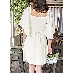 Dokotoo Summer Dresses for Women 2023 Casual Wedding Guest Spring Sexy V-Neck Drawstring Cap Sleeve Elegant Short Beach Dresses Mini Dress White