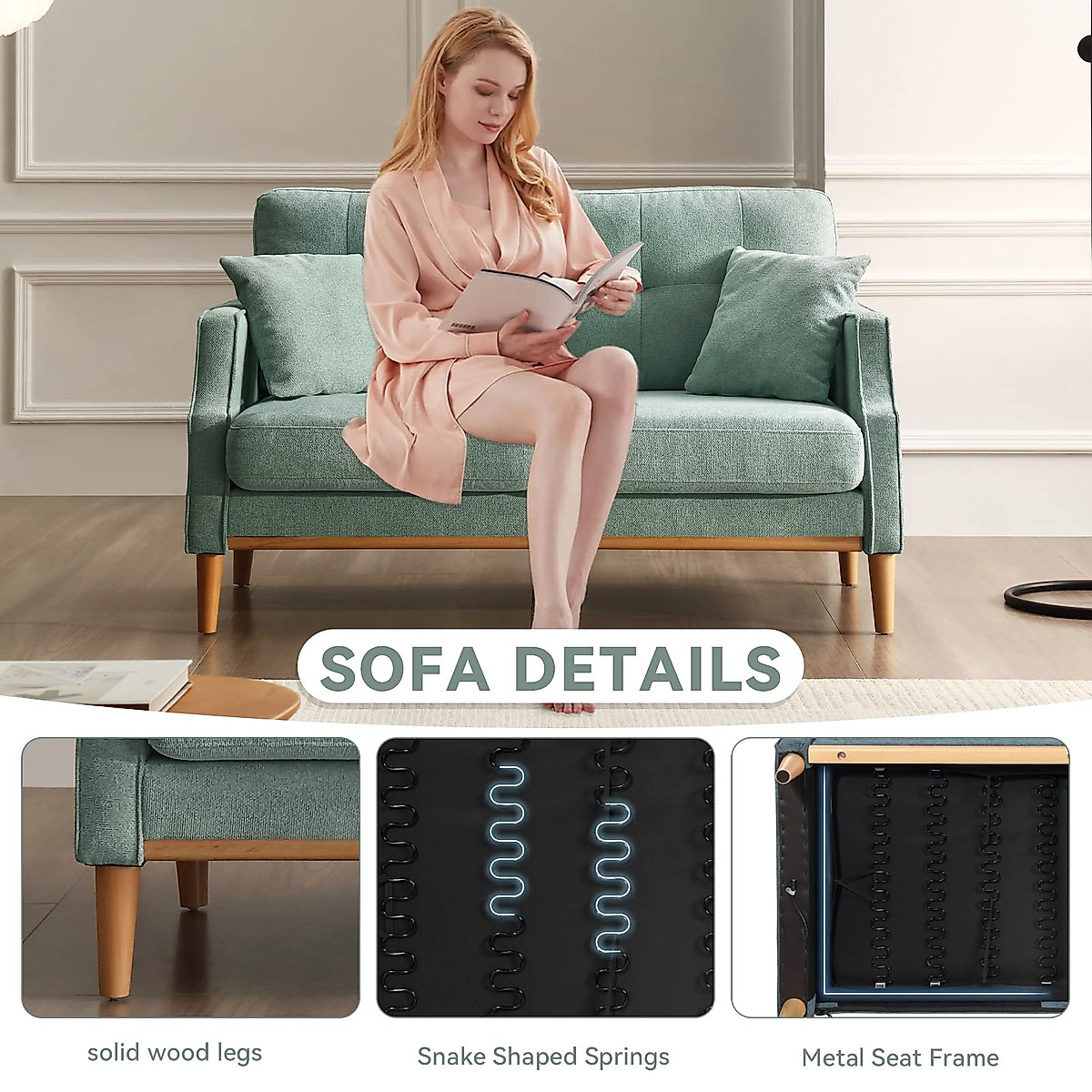 56.7" Loveseat Sofa Couch with 2 Pillows,2 Seat Couch with USB Port and Waterproof Fabric,2 Person Sofa with Thickness Cushion