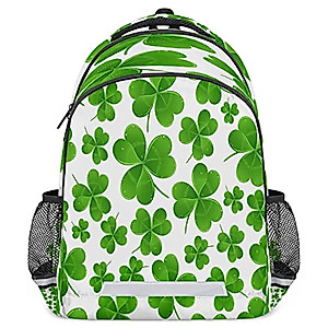 St. Patrick's Day School Backpack for Boys Girls Teens, Shamrock Clover Laptop Backpack Middle School Elementary Bookbags Casual Travel Daypack with Reflective Strip