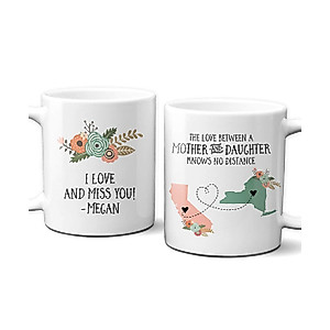 CANARY ROAD Two State Mother Daughter Mug | Gift Wrap Included | Gift For Mom | Gift For Her | Mother Present | Mothers Day Gift | Long Distance Map Gift | Unique Mom Gift | Gift for Daughter