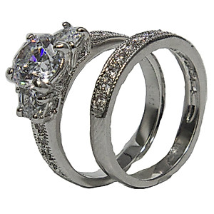 RS Covenant Women's Rhodium Plated Dress Rings Engagement and Band Set CZ 007 (8)
