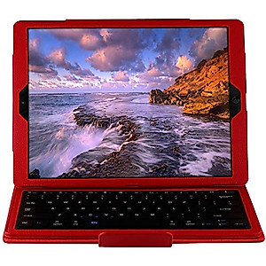 Lrufodya Keyboard Case for iPad Pro 12.9 Wireless Detachable Keyboard, Separable PU Leather Case Cover Magnetically Keyboard for iPad Pro 12.9 (for iPad 12.9(2015/2017), Red)