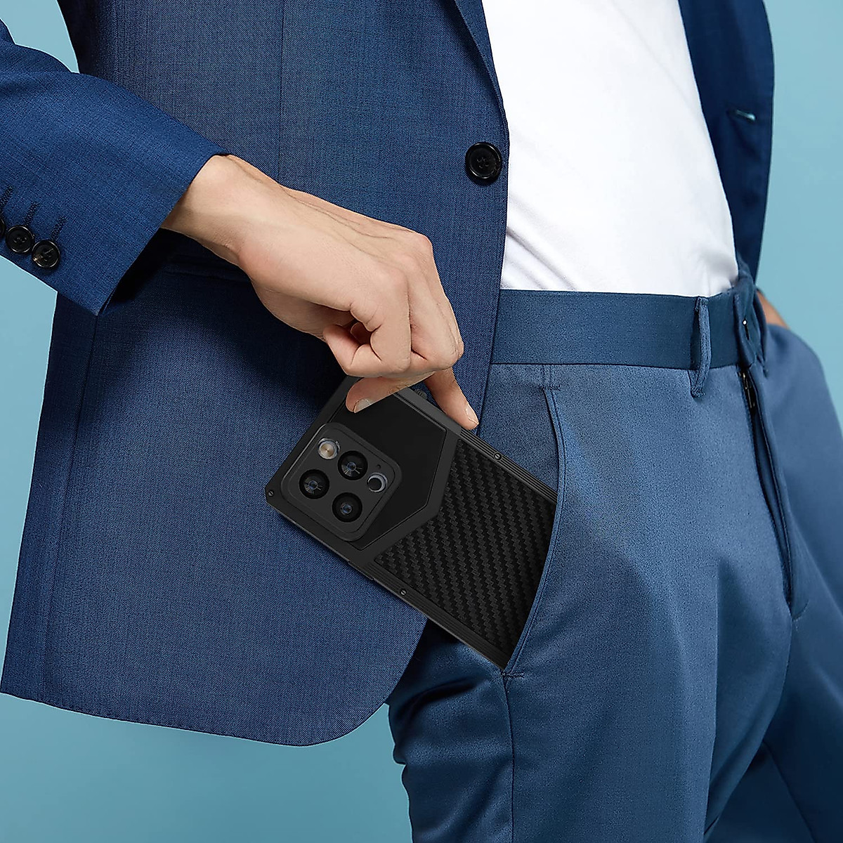 DGYSG Luxury Carbon Fiber with Aluminum Case for iPhone 14 Pro Max 6.7", Military Shockproof Protective Armor Phone Cover with Screen Protector Full Body Heavy Duty Drop Protection for Men Black