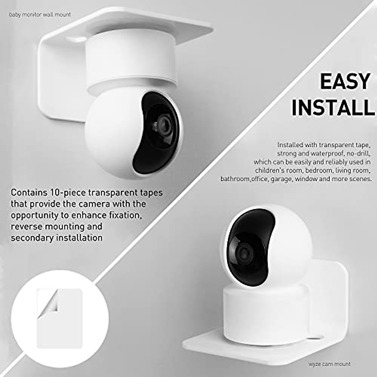 OAPRIRE White Floating Wall Shelves Set of 3 for Security Cameras, Baby Monitors, Speakers & More - Universal Acrylic Small Wall Shelf with Cable Clips, 10-Piece Strong Tapes, No Drill