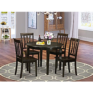 East West Furniture Boston 5 Piece Kitchen Set for 4 Includes a Round Dining Room Table and 4 Solid Wood Seat Chairs, 42x42 Inch, Cappuccino