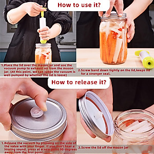 Handheldvac Stainless Steel Wide Mouth Mason Jar Lids Reusable Jar Vacuum Sealer kit Wide Mouth Silver Fermenting Lids (6 Pack without Pump)