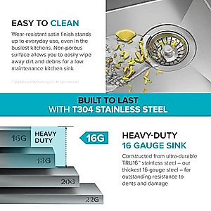 KRAUS KWT310-30 Kore Workstation 30-inch Drop-In 16 Gauge Single Bowl Stainless Steel Kitchen Sink with Integrated Ledge and Accessories (Pack of 5)