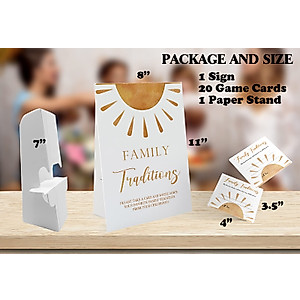 Sun Theme Favorite Family Traditions Baby Shower Games Set(1 Sign and 20 Cards), Games for Baby Shower, Wedding Shower, Bridal Shower, Game Night, Gender Reveal Party, Family Day Decorations 07
