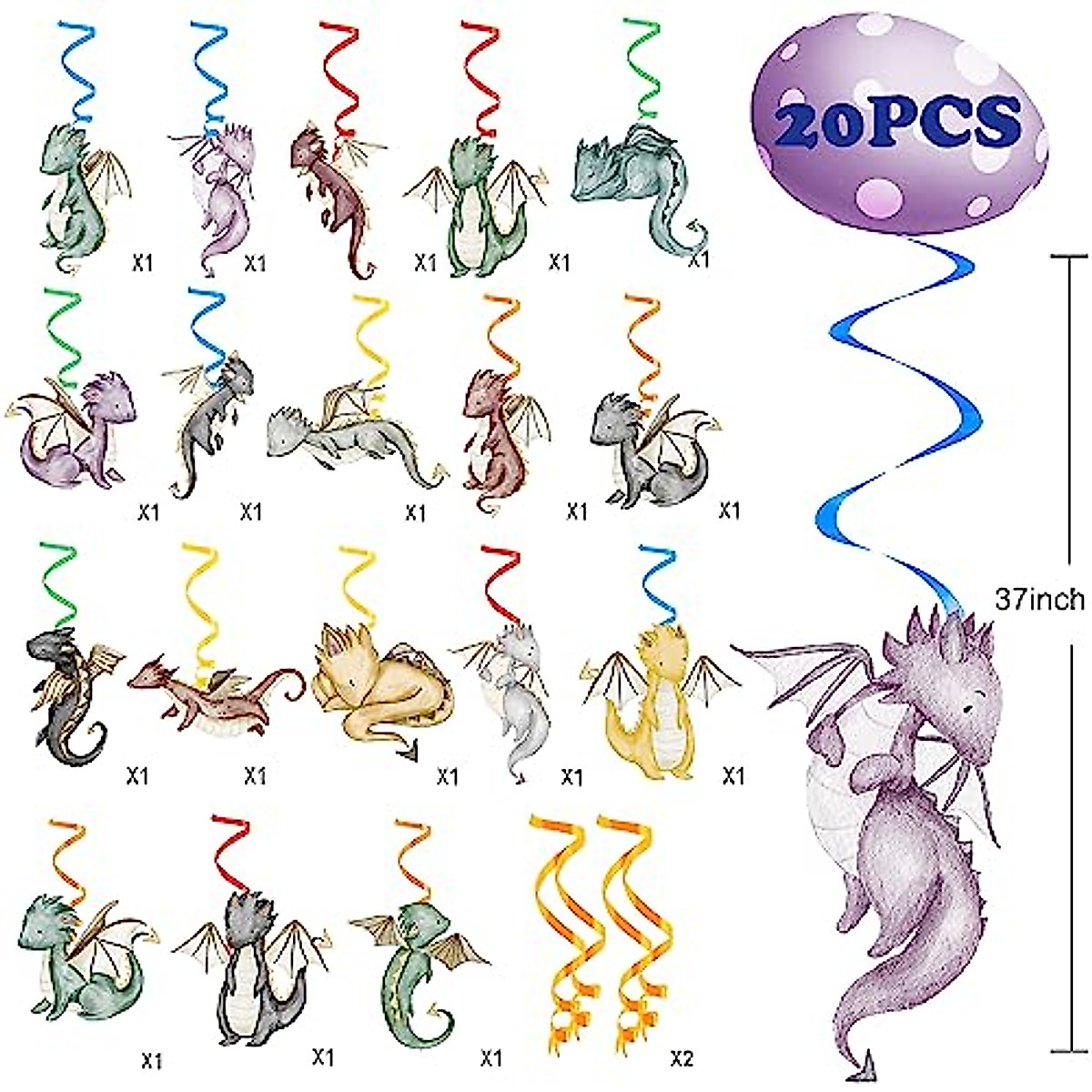 Dragon Party Hanging Swirls Dragon knight Ceiling Swirls Fantasy Dragon Foil Swirls Dragon Birthday Party Decorations Streamers for Dragon Theme Baby Shower Supplies