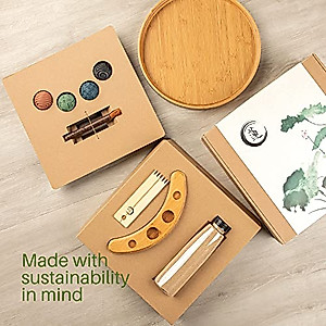 ENSO - Japanese Zen Garden Kit for Desk - Sand Garden Tools and Accessories Box Set for Office Desktop - 12” Large Round Bamboo Tray, 4 Stamp Spheres, Natural Sand, Rake - Mini Zen Decor Gifts
