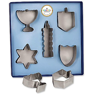 Stainless Steel Hanukkah Cookie Cutters, 5 Hanukkah Menorah, Dreidel, Chanuka Candle, Star, Maccabee Shield Shaped Cookie Cutters