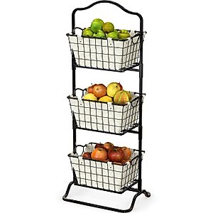 Simple Houseware 3-Tier Rigid Wire Market Fruit Basket Stand, Black