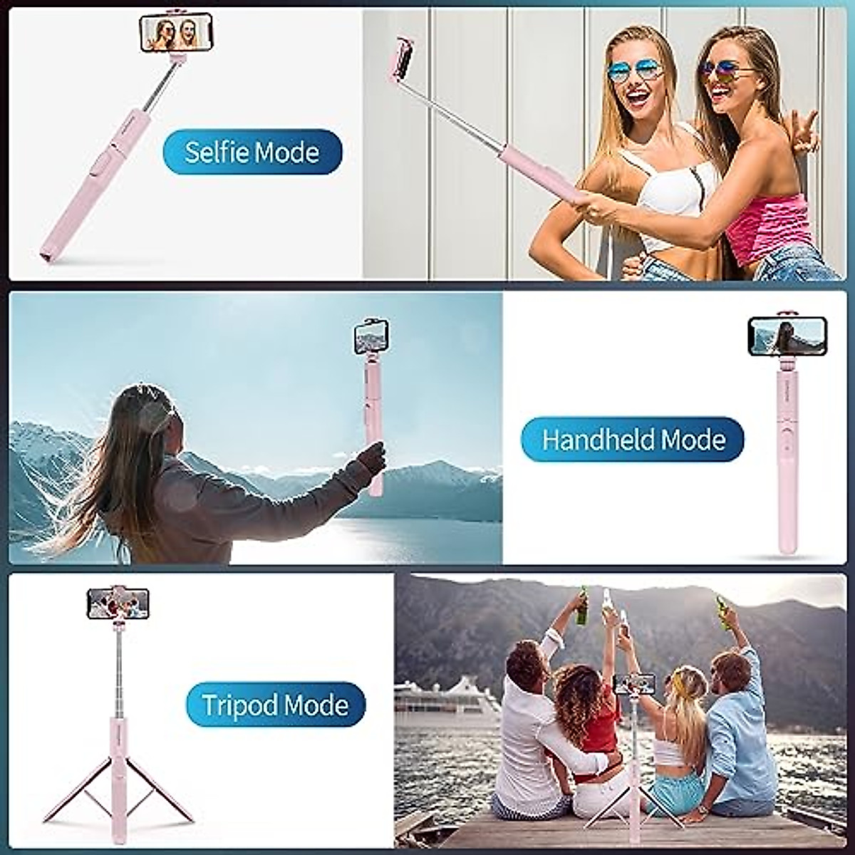 Sensyne 60" Phone Tripod, Lightweight All in One Selfie Stick Integrated with Wireless Remote Compatible with All Cell Phones for Selfie/Video Recording/Photo/Live Stream/Vlog