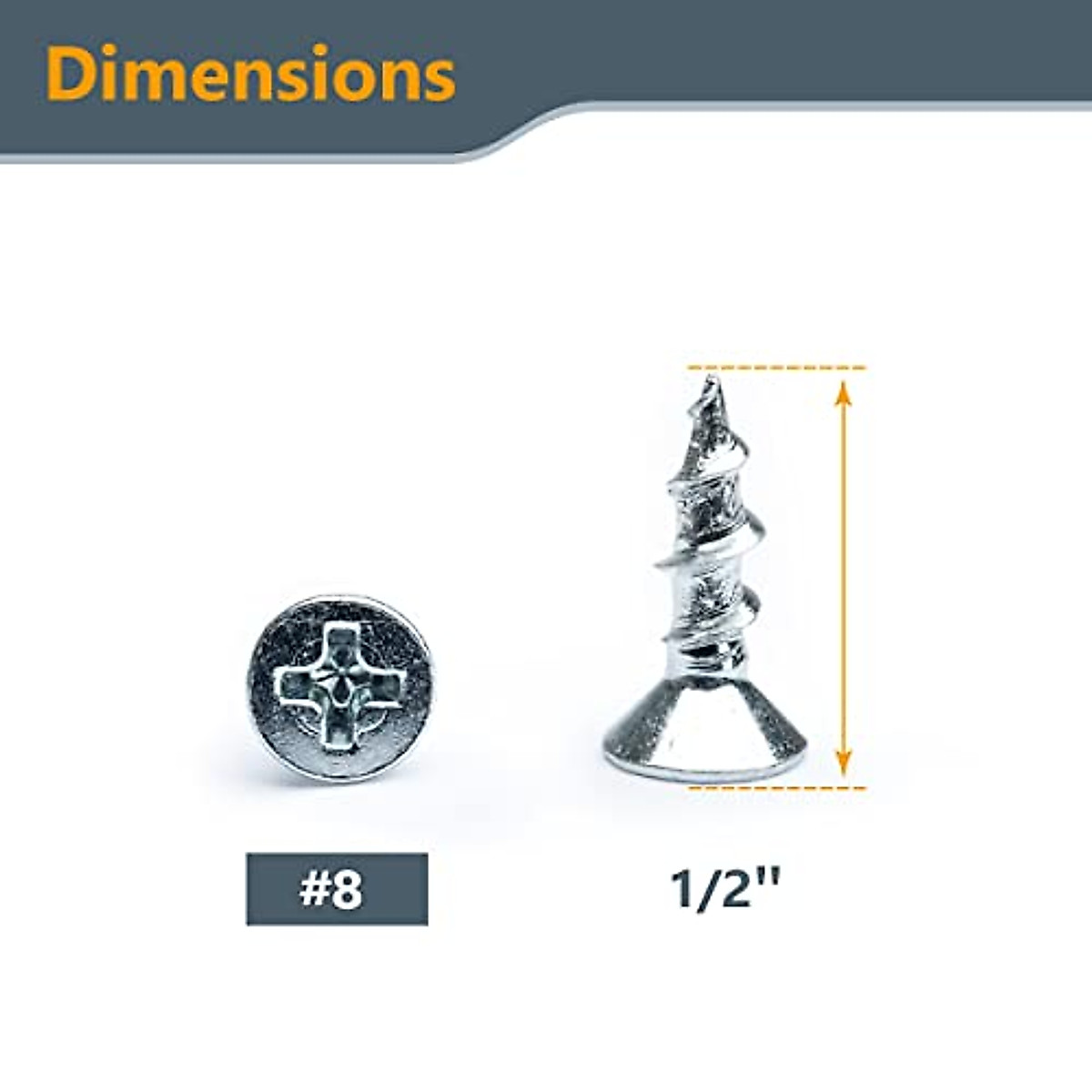 POWERTEC QWS1006#8 x 1/2” Wood Screw Set, Phillips Flat Head Deep Thread Screws - 100 Pack