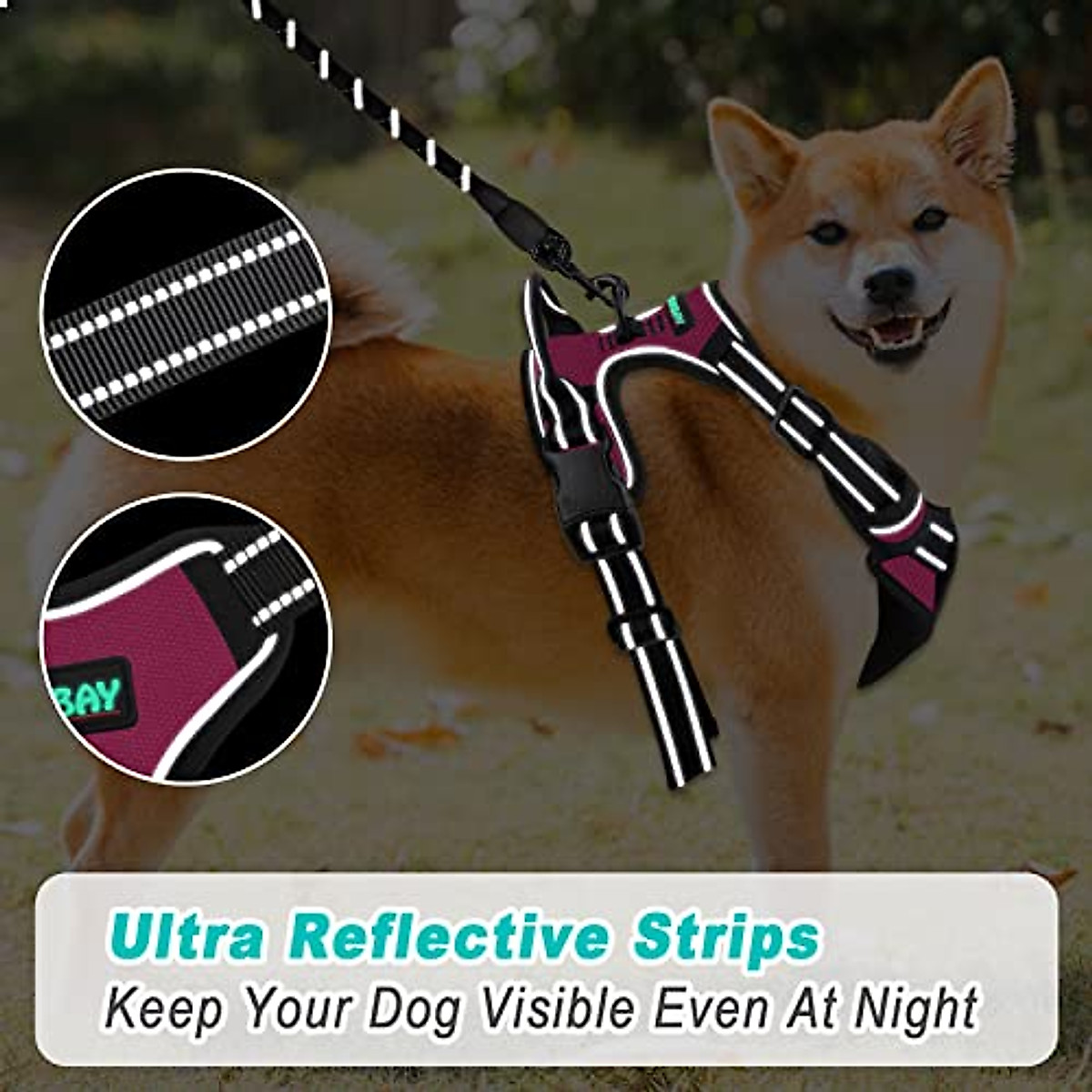 BARKBAY No Pull Pet Harness Dog Harness Adjustable Outdoor Pet Vest 3M Reflective Oxford Material Vest for PINK Dogs Easy Control for Small Medium Large Dogs (L)